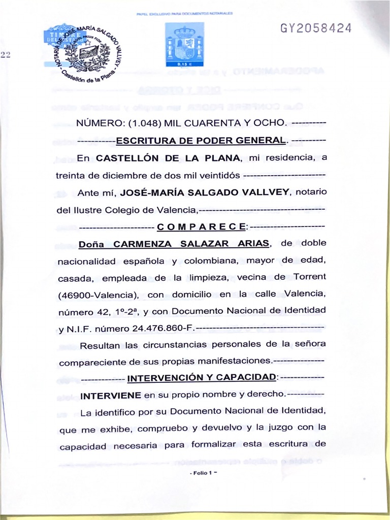 Escritura de Poder General Carmenza Salazar | PDF