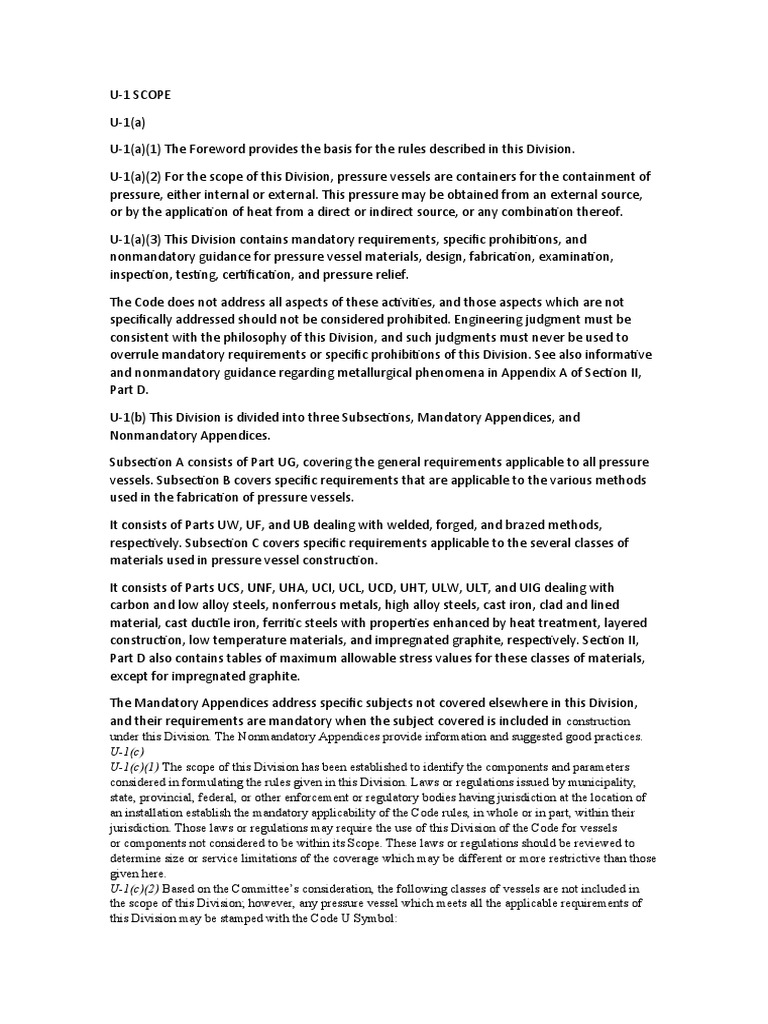 ASME U-1 Classificação de Vasos | PDF | Pipe (Fluid Conveyance) | Pressure