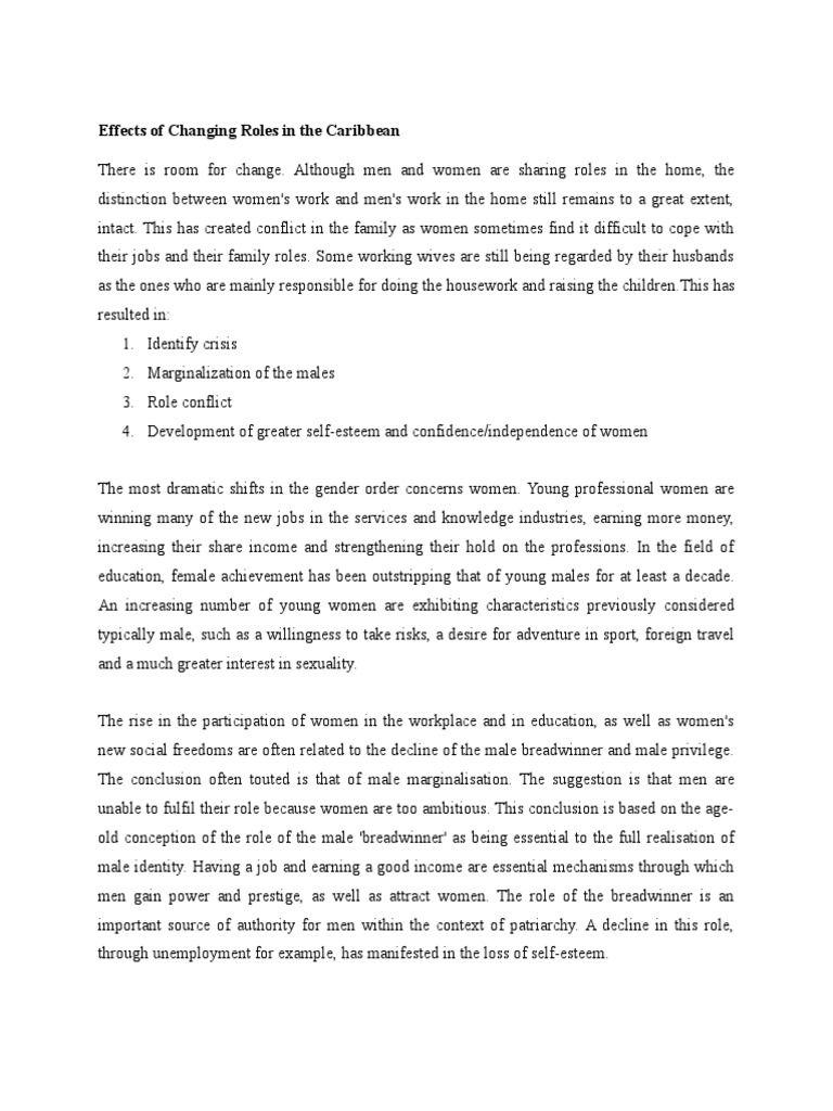 Effects of Changing Roles in The Caribbean | PDF | Woman | Gender