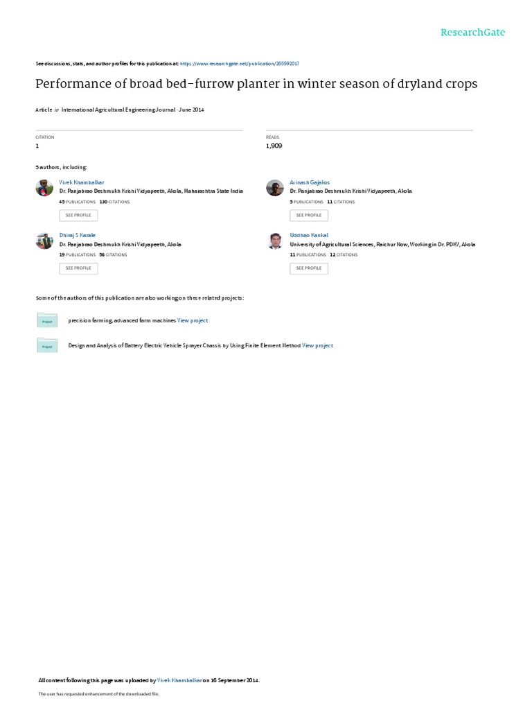 Performance of Broad Bed-Furrow Planter in Winter Season PDF | PDF ...