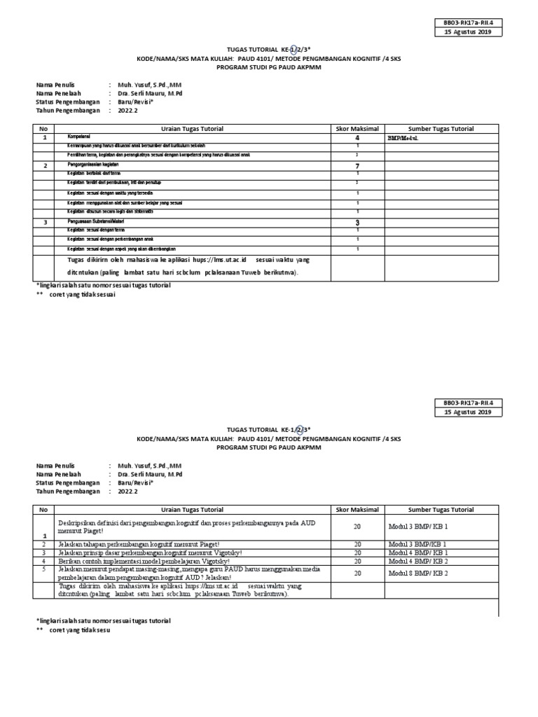 Tugas Tutorial PAUD 4101 | PDF