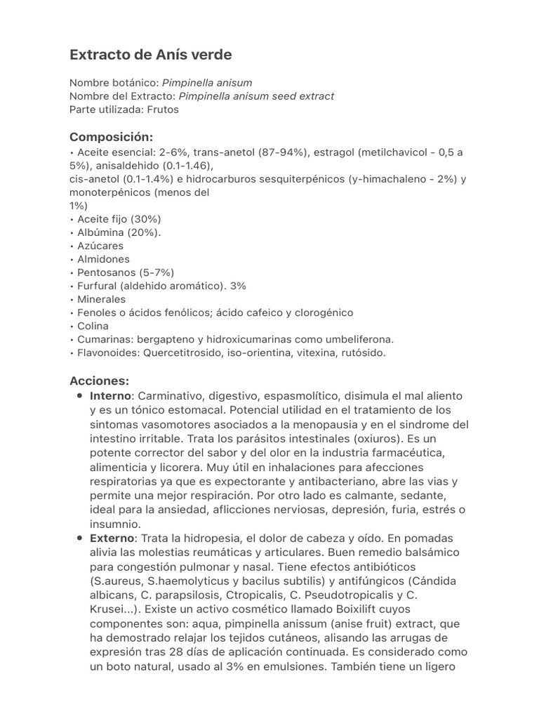Extracto de Anís Verde: Usos y Beneficios | PDF