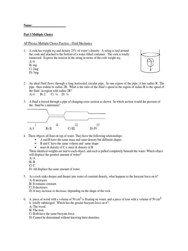 Ap Fluids Unit Practice Test PDF | PDF | Buoyancy | Density