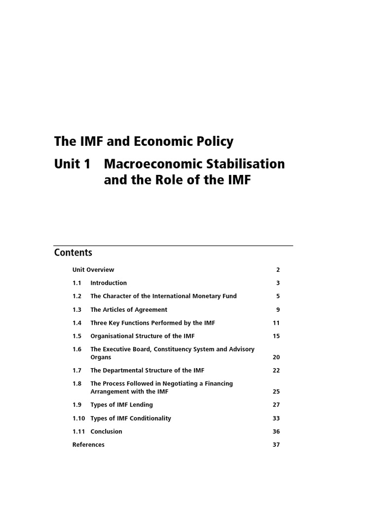 The IMF and Economic Policy Unit 1 Macroeconomic Stabilisation and The Role of The IMF | PDF ...