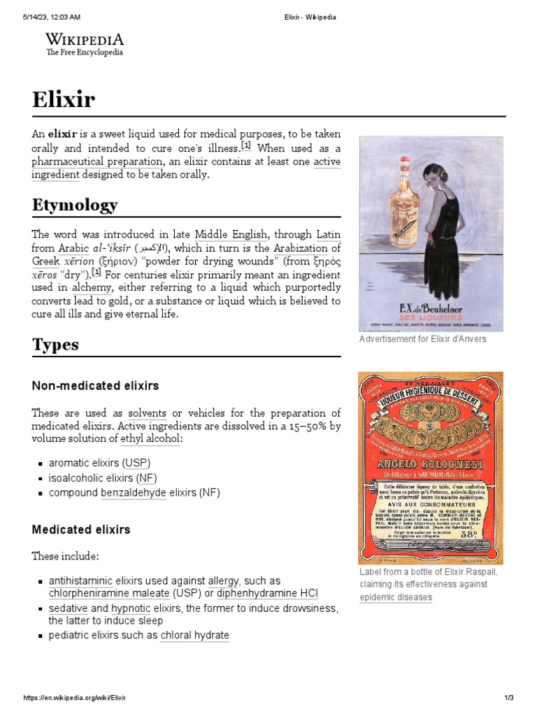 Elixir - Wikipedia | PDF | Chemical Substances | Products Of Chemical ...
