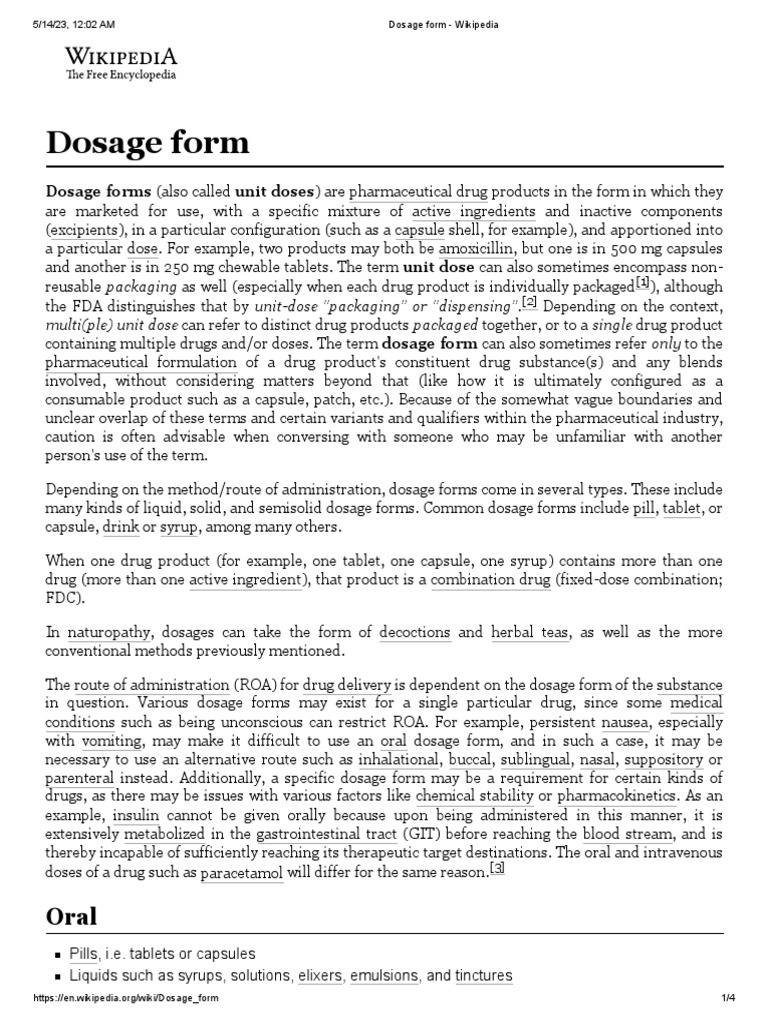 Dosage Form - Wikipedia | PDF | Therapy | Health Sciences