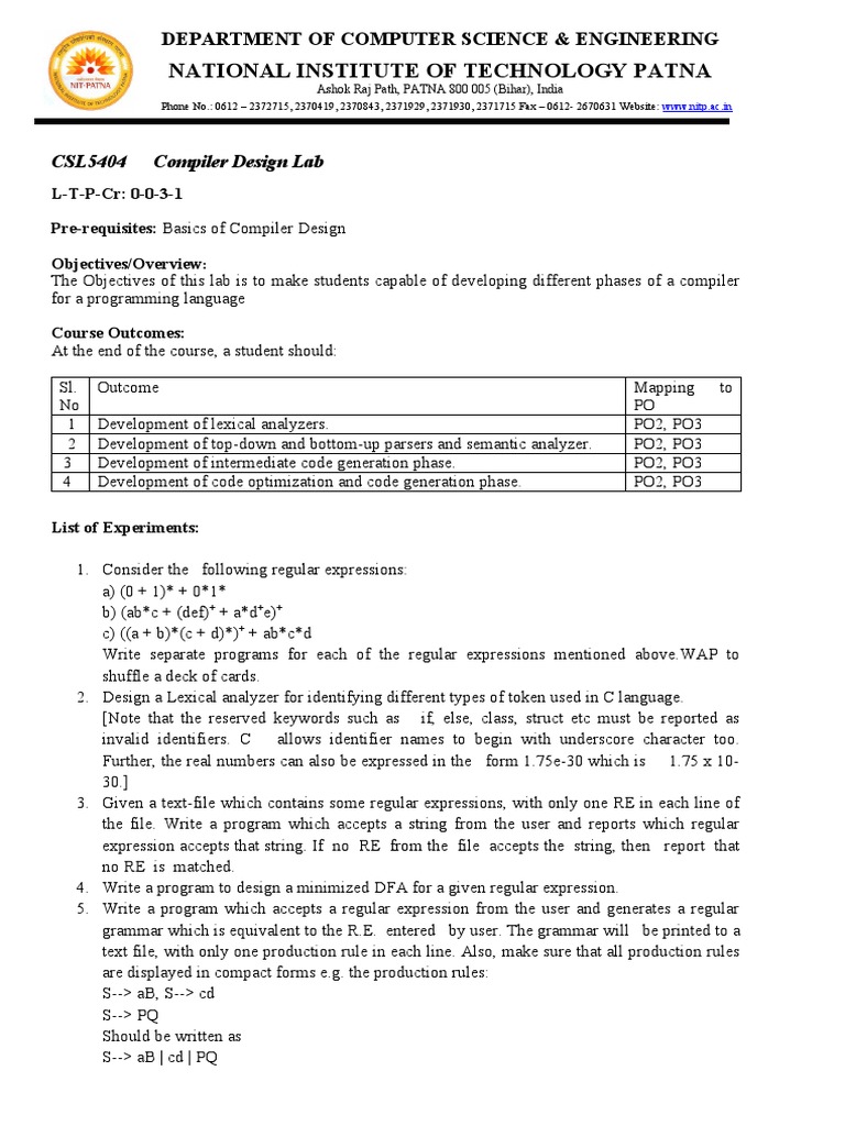 CSL5404 CompilerDesignLab | PDF | Parsing | Syntax