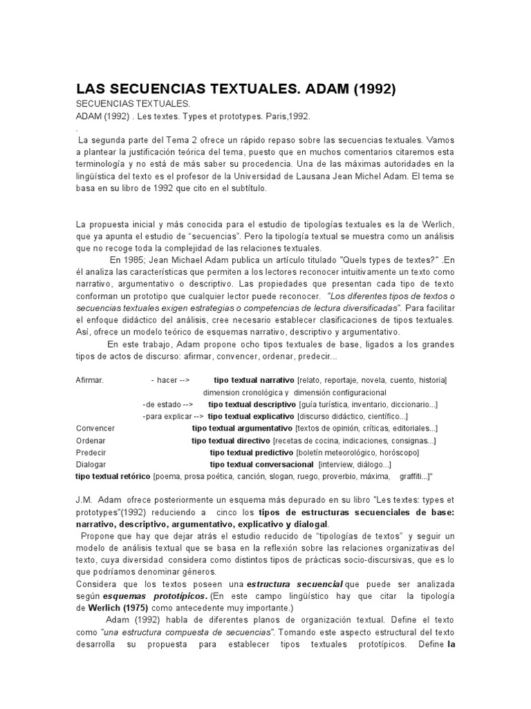 LAS SECUENCIAS TEXTUALES de Adam | PDF