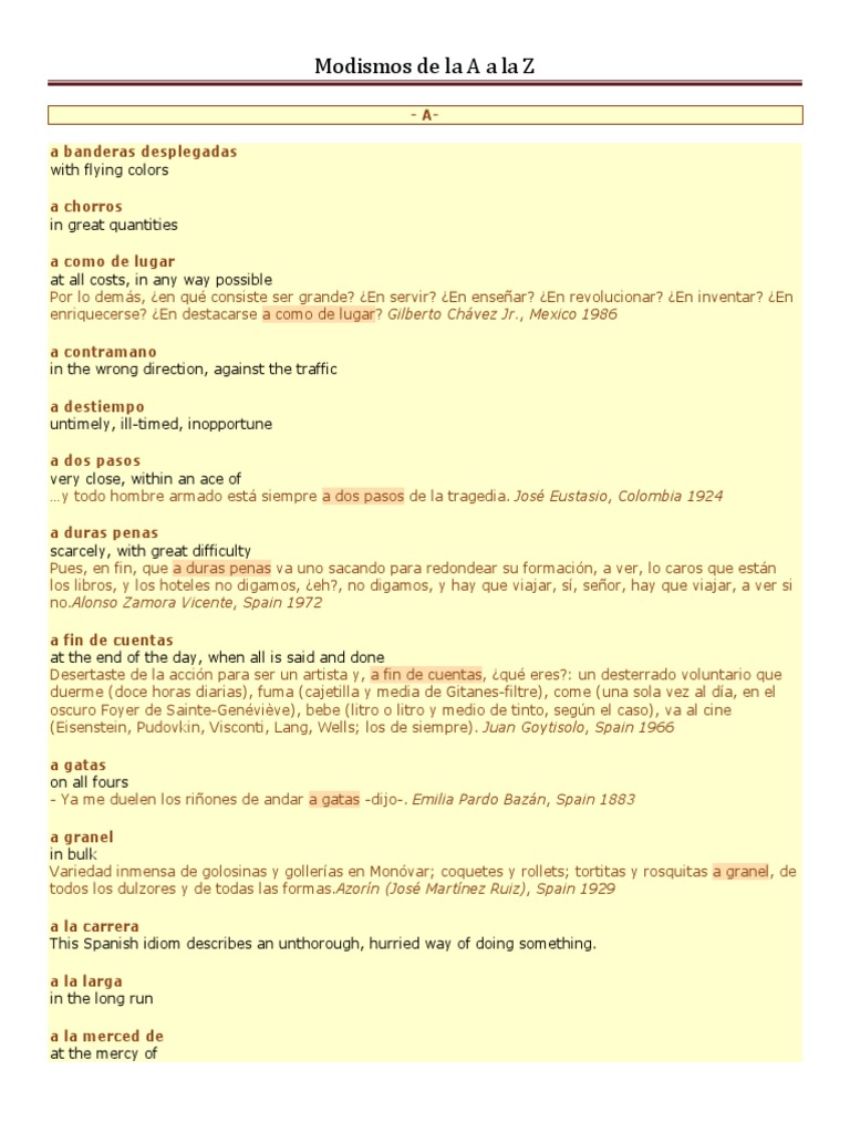 Modismos Españoles de la A a la Z | PDF