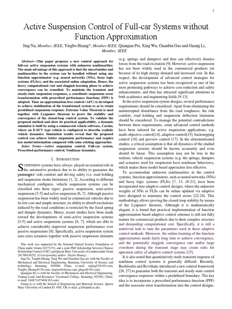 Active Suspension Control of Full Car Systems Without Function Approximation PDF | PDF | Mechanics