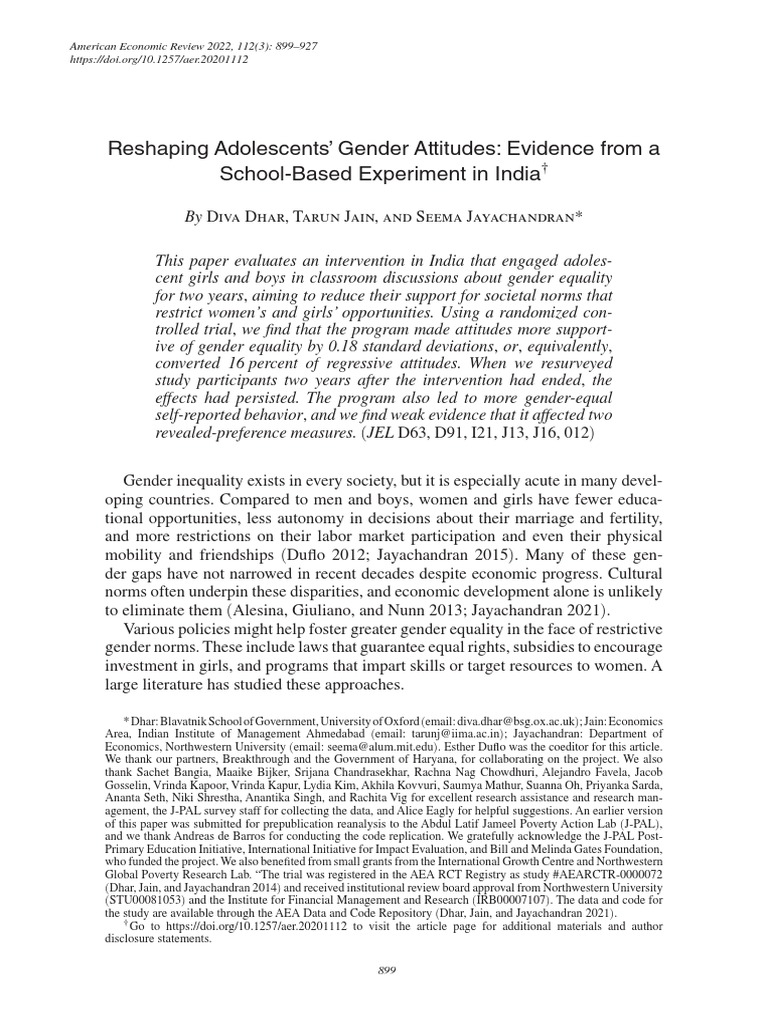 Reshaping Adolescents' Gender Attitudes - Evidence From A School-Based ...