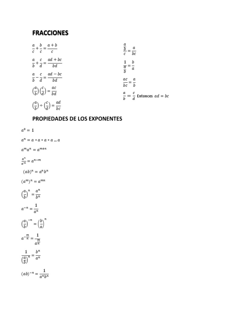 FORMULAS DE PRECALCULO | PDF
