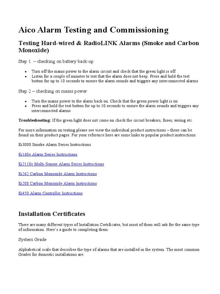 Aico Alarm Testing and Commissioning | PDF | Manufactured Goods