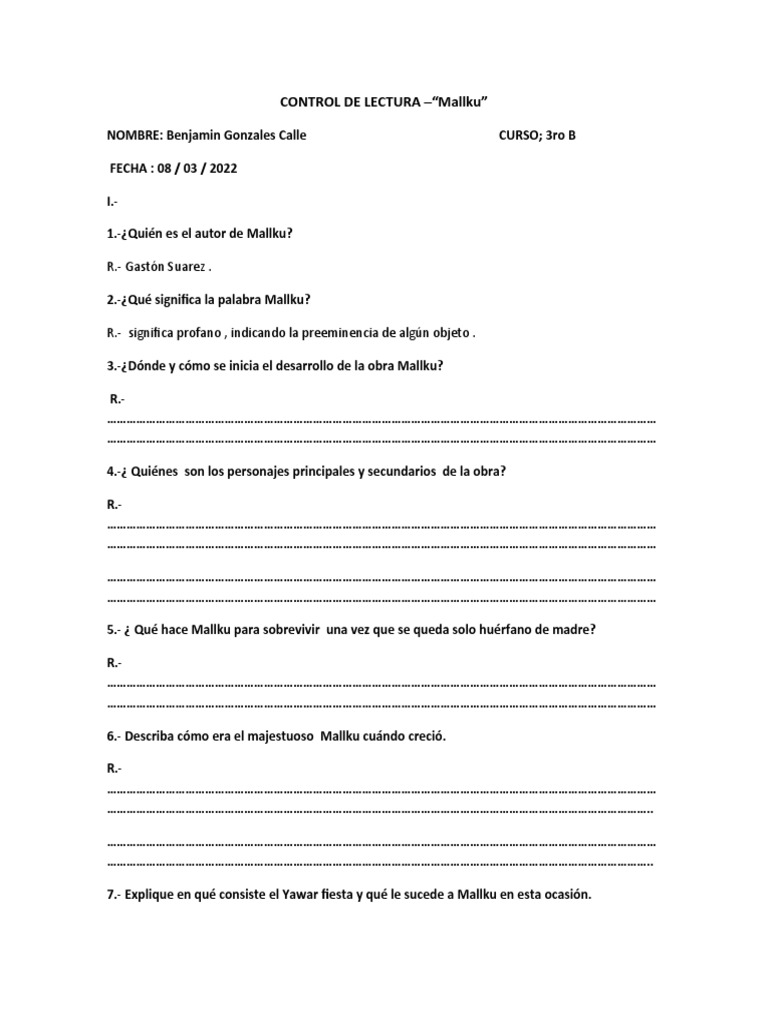 Control de Lectura | PDF