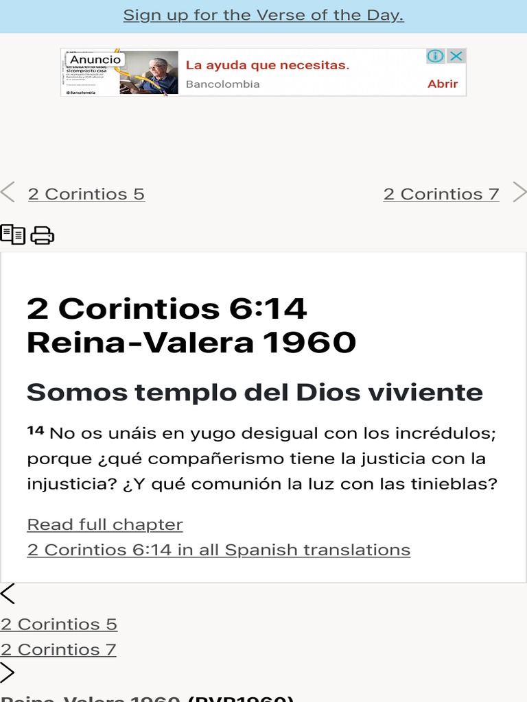 2 Corintios 614 RVR1960 - Somos Templo Del Dios | PDF