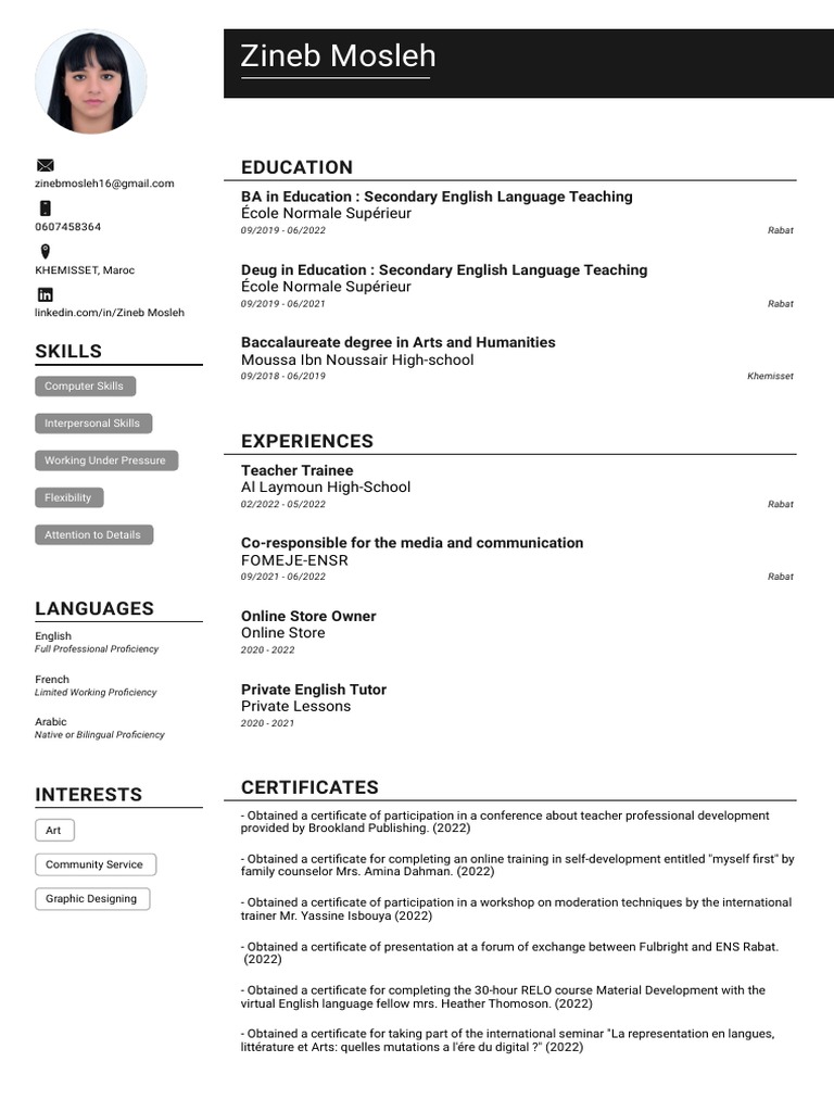 Zineb Mosleh: Education | PDF | Communication | Cognition