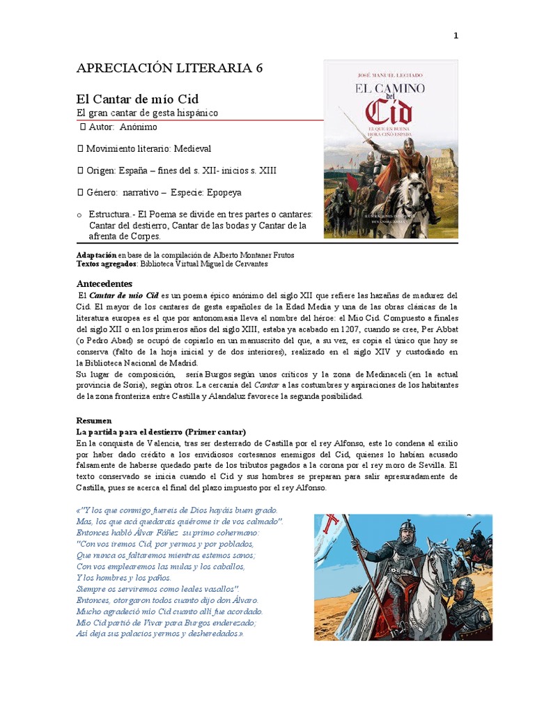 El Cantar de mío Cid: Epopeya Medieval | PDF