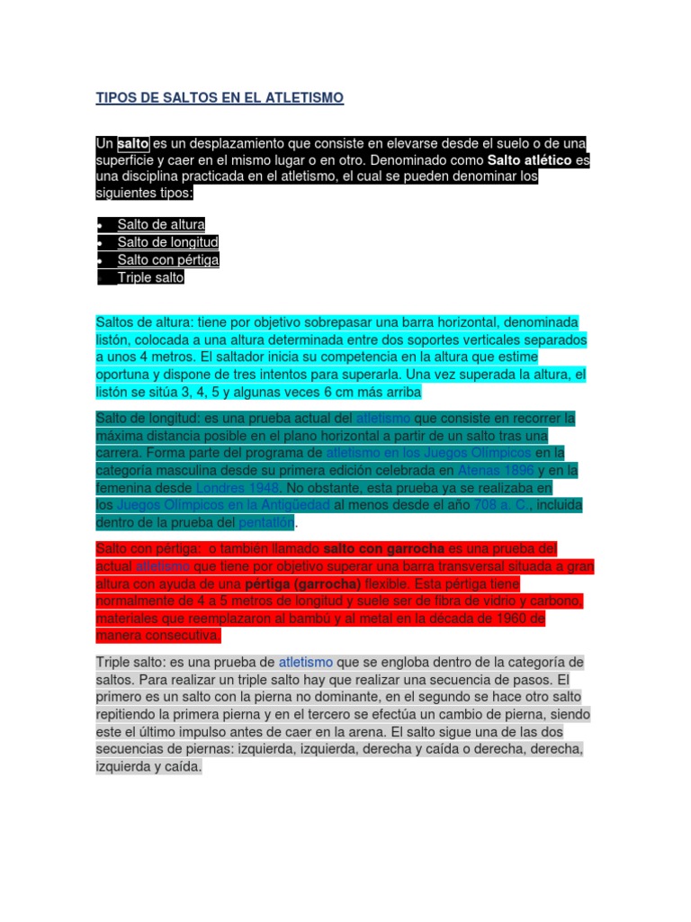 Tipos de Saltos en El Atletismo | PDF