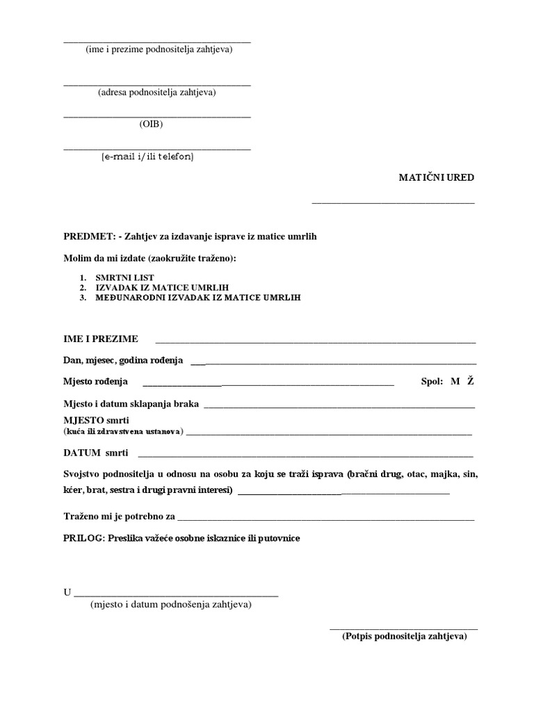 Zahtjev-za-izdavanje-isprave-iz-matice-umrlih1 (1) | PDF