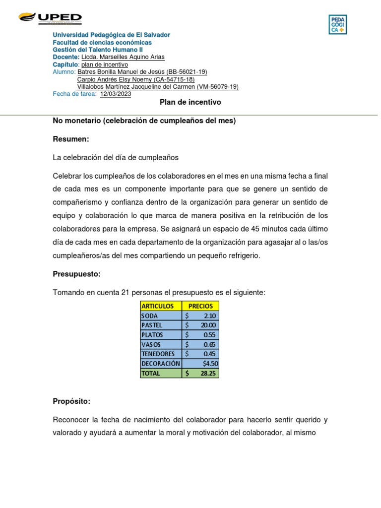 Plan de Incentivo - Cumpleañeros Del Mes PDF | PDF | Business | Economias