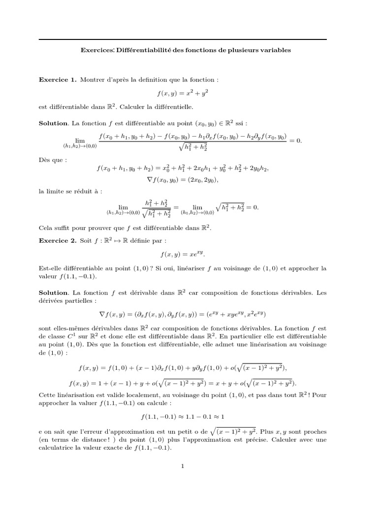 TD Calcul différentiel | PDF | Variété différentielle | Espace vectoriel