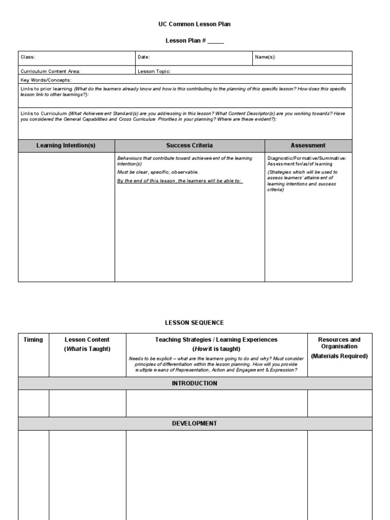 UC Common Lesson Plan Template 2021 | PDF | Lesson Plan | Change