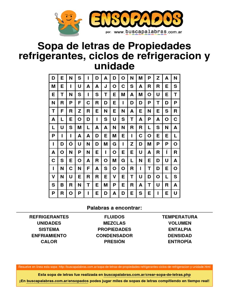 Sopa de Letras: Propiedades de Calor | PDF | Termodinámica | Ingeniería ...