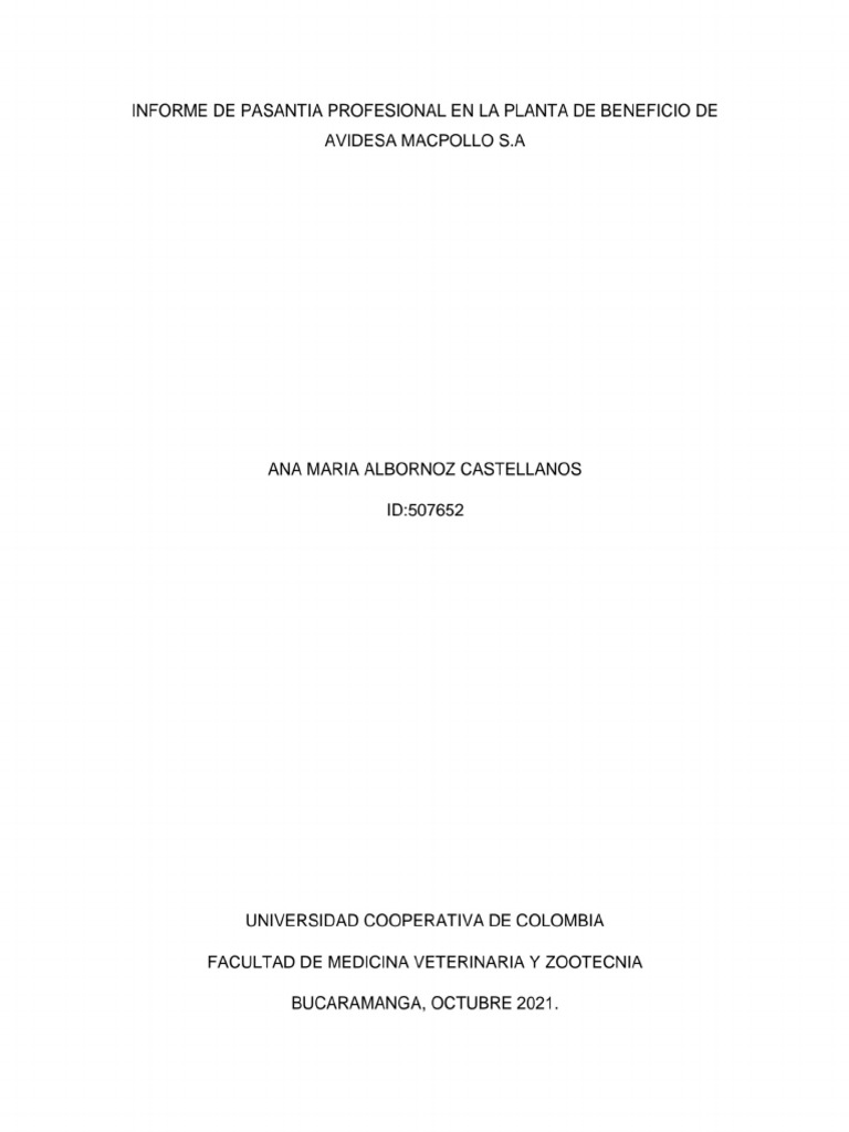 Informe de Pasantia Profesional en La Planta de Beneficio de Avidesa ...