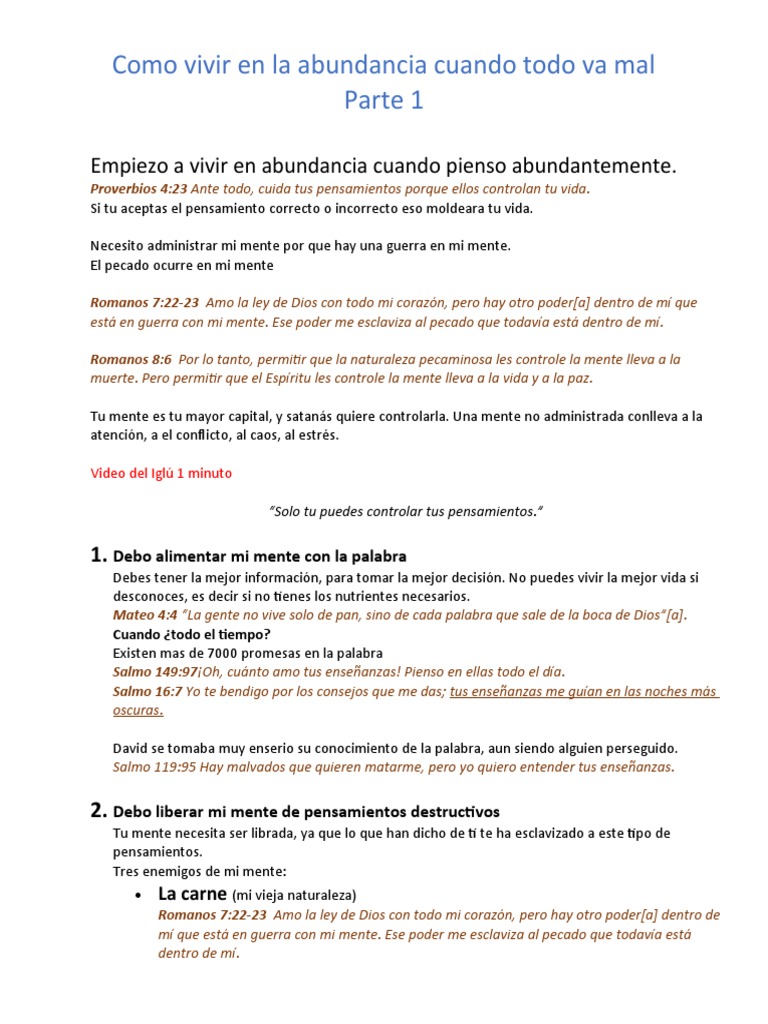 Como Vivir en La Abundancia Cuando Todo Va Mal Parte 1 | PDF | Pecado ...