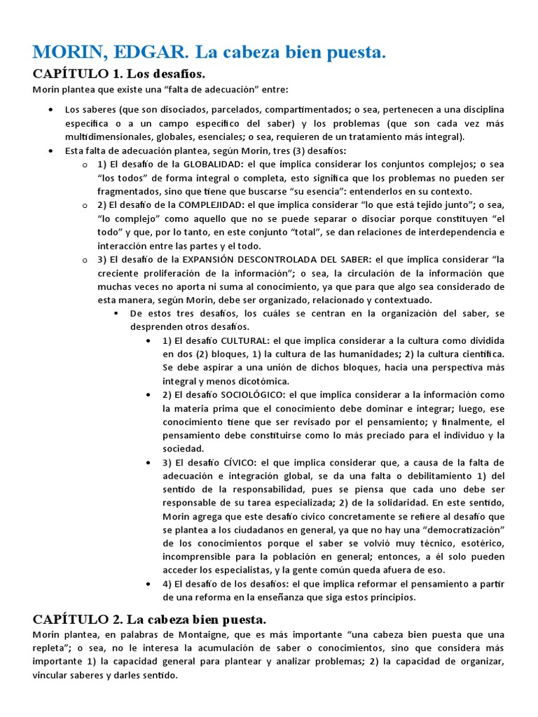 Desafíos del Saber según Morin | PDF | Conocimiento | Pensamiento