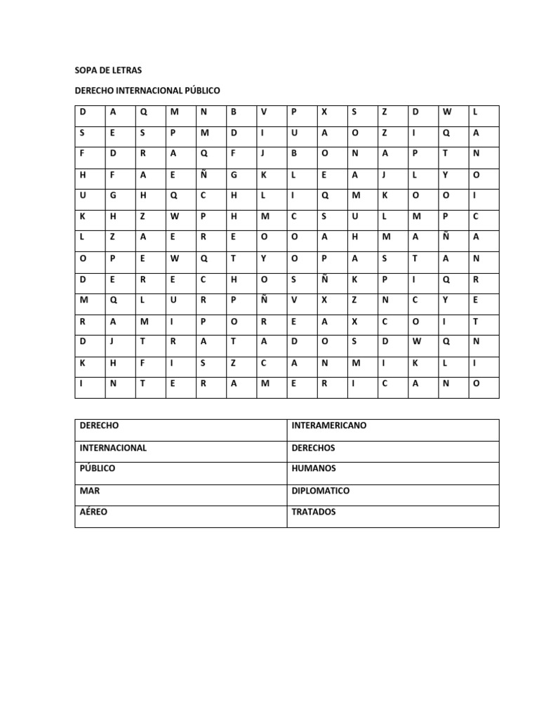 Sopa de Letras Derecho Internacional Público | PDF
