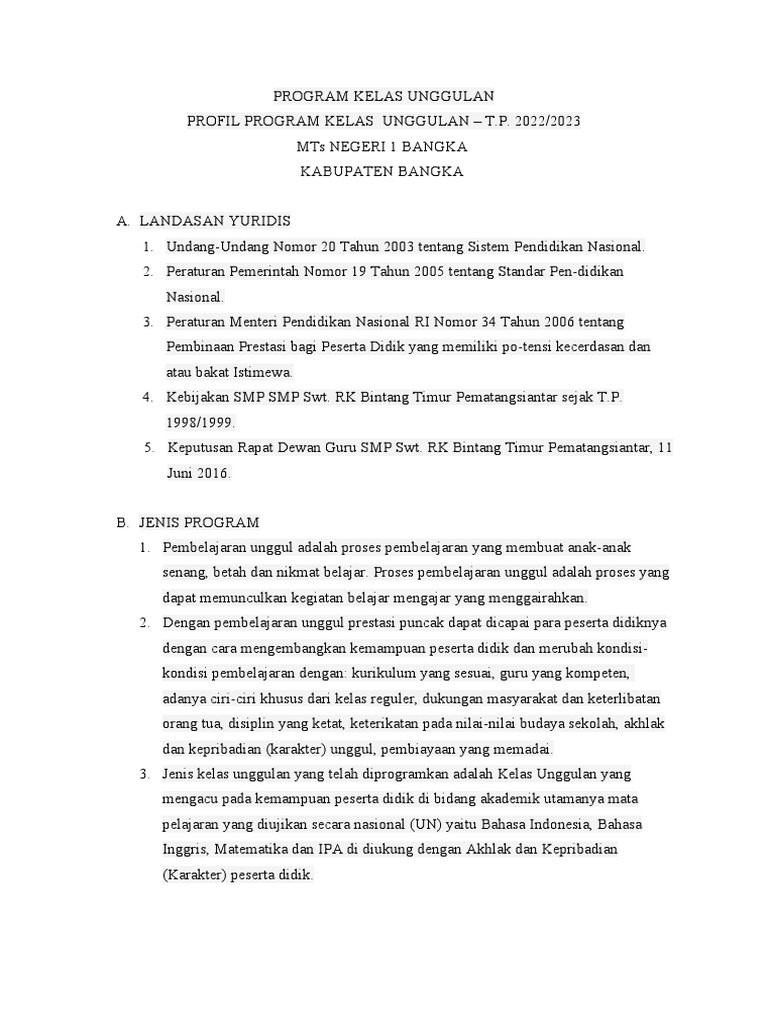 Program Kelas Unggulan MTsN 1 Bangka | PDF | Karier & Perkembangan ...