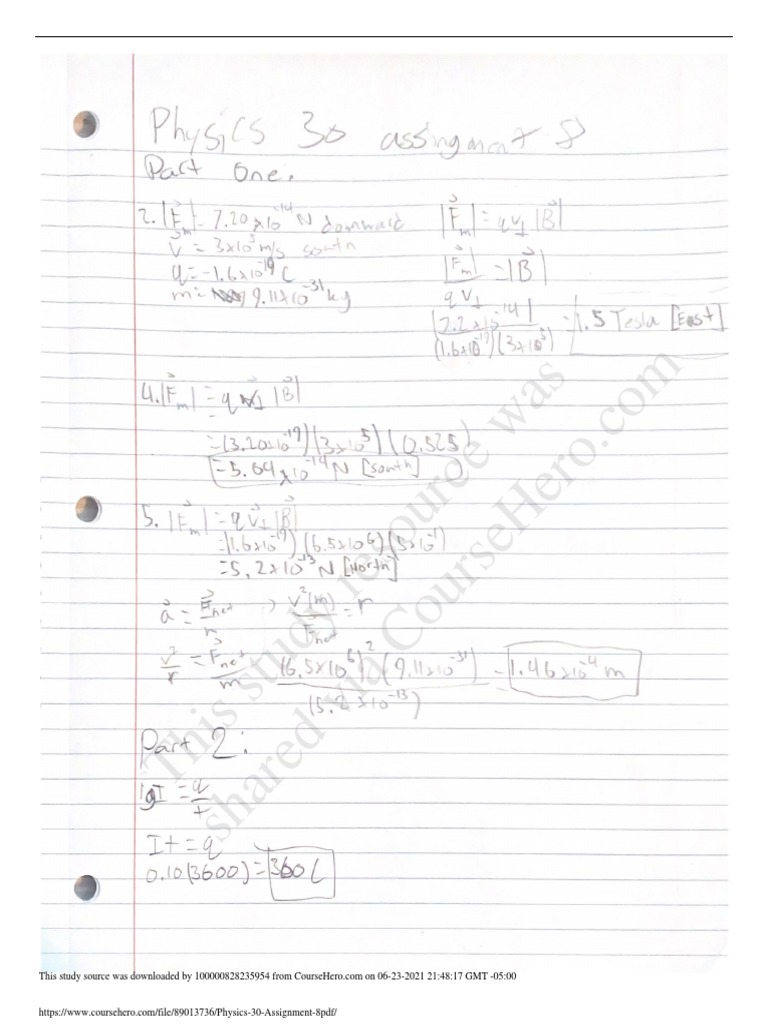 Physics 30 Assignment 8 PDF | PDF