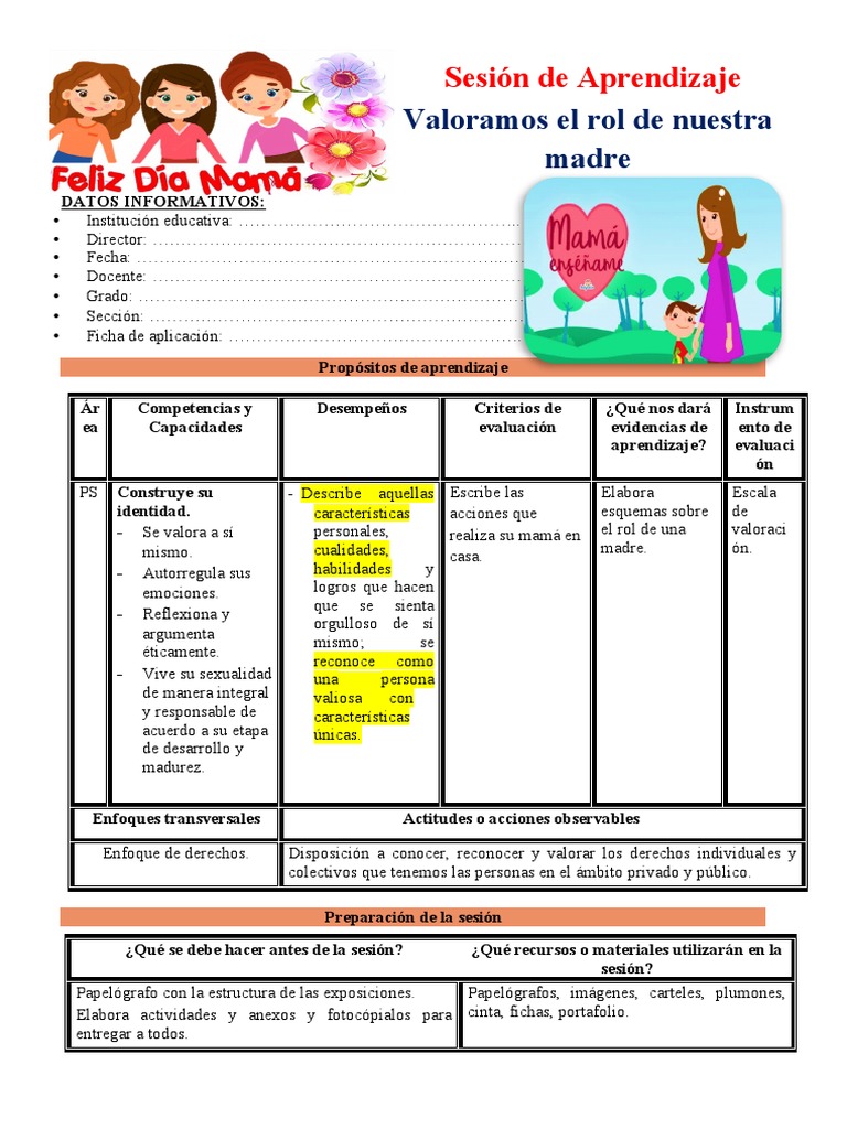 3° Sesión Día 1 PS Valoramos El Rol de Nuestra Madre Unidad 3 Semana 2 ...