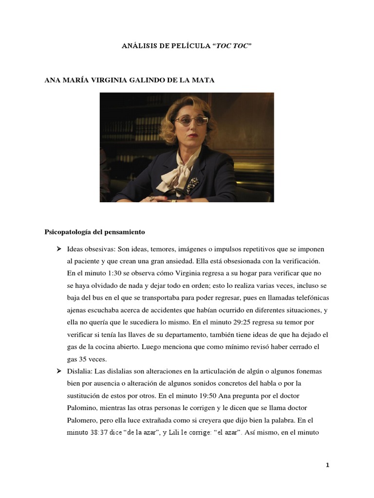 Análisis Psicopatológico en "Toc Toc" | PDF | Desorden obsesivo compulsivo | Síndrome de Tourette