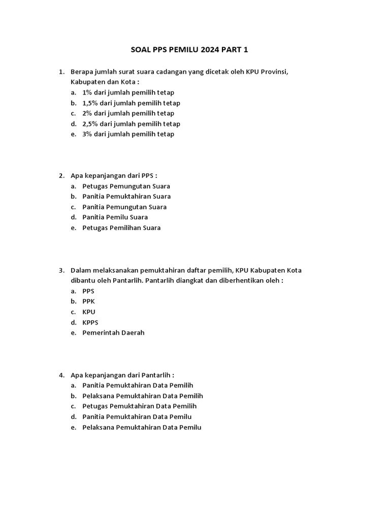 40 Soal PPS Kepemiluan Part 1 PDF | PDF | Ilmu Sosial | Hukum