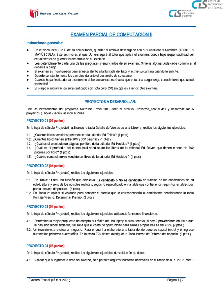 Examen Parcial de Computación Ii | PDF | Hoja de cálculo | Desarrollo de software
