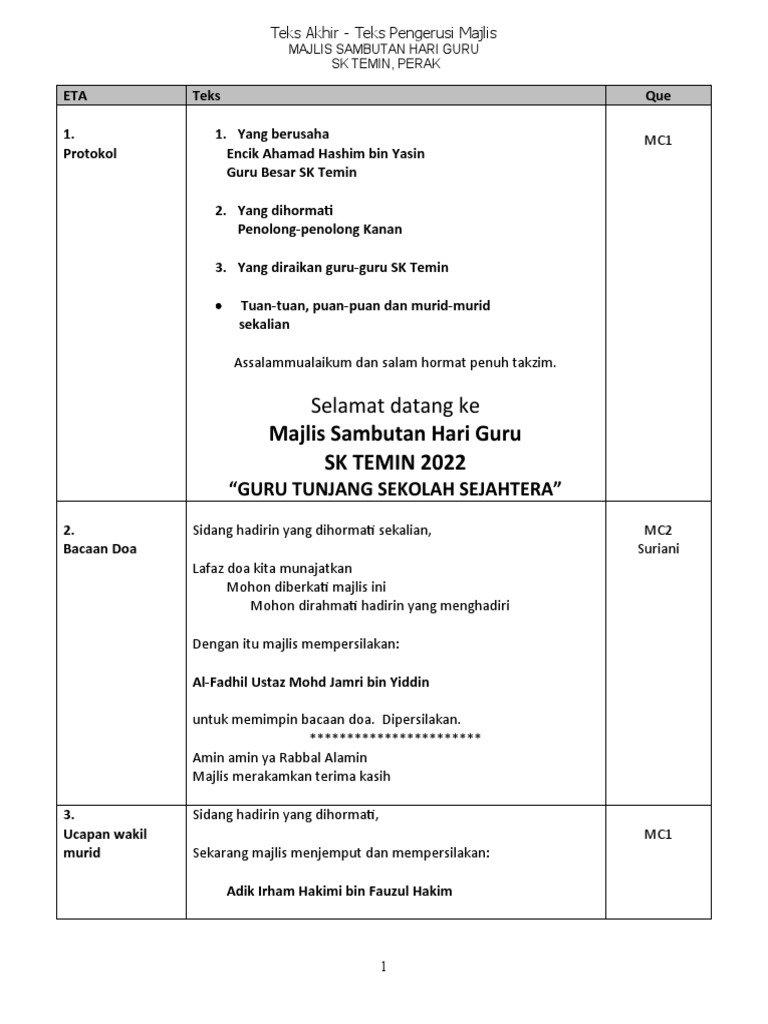 Teks Emcee Hari Guru SK Temin | PDF