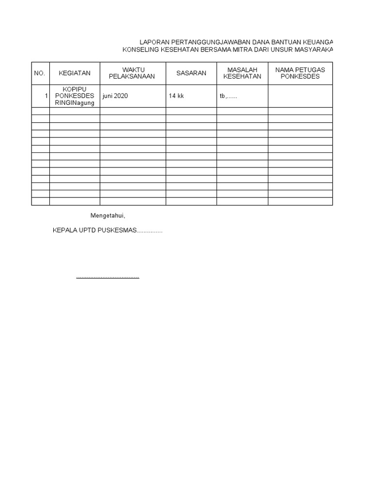 Format Rekap Dan Buku Laporan Kopipu 2020 | PDF