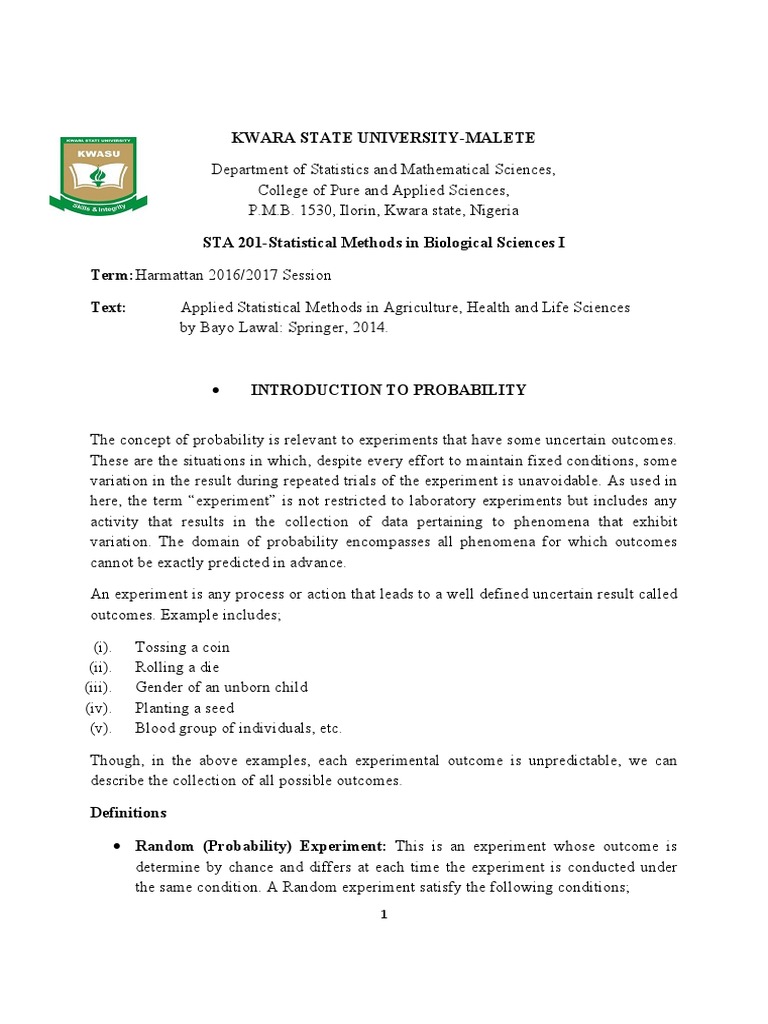 STA 201 6th LECTURE NOTE-1 | PDF | Philosophy