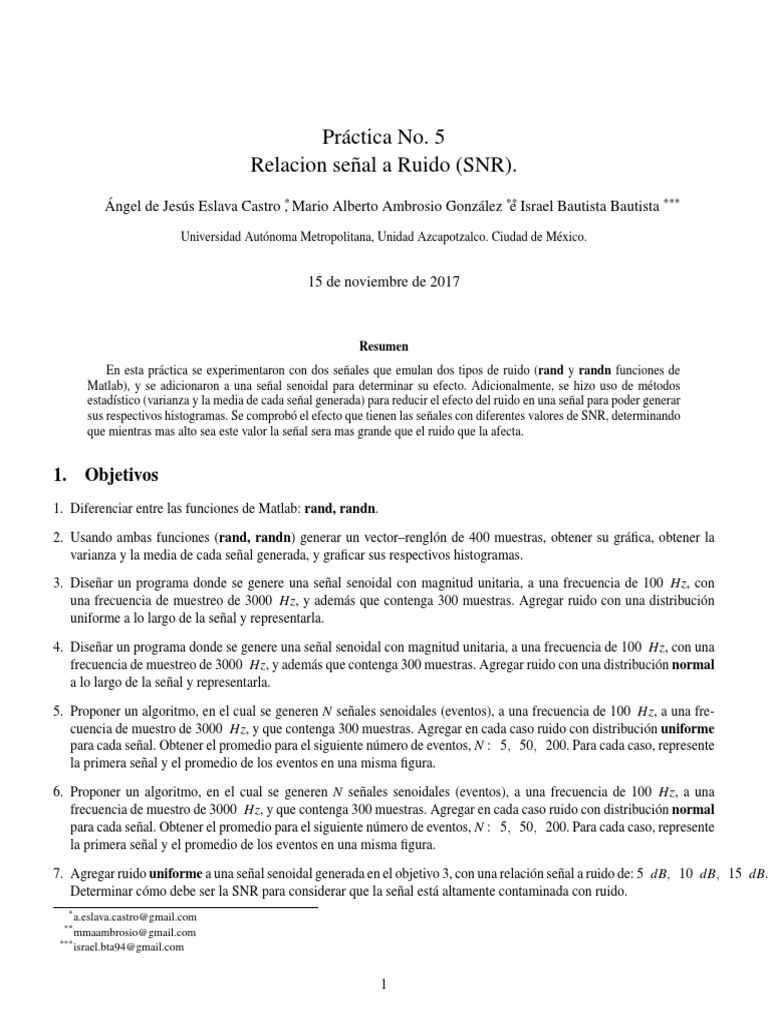 PDS Eq 01 Prac 05 17O 2 | PDF | Relación señal a ruido | Decibel