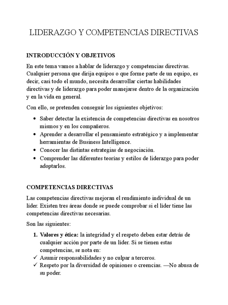 Liderazgo y Competencias Directivas | PDF | Liderazgo | Negociación