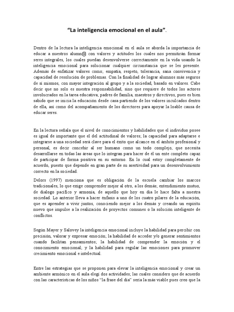 La Inteligencia Emocional En El Aula Pdf Inteligencia Emocional