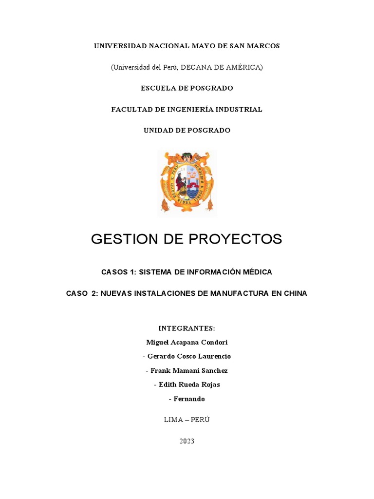 GESTION de PROYECTOS CASO Sistema de Informacion Medica y Nuevas ...