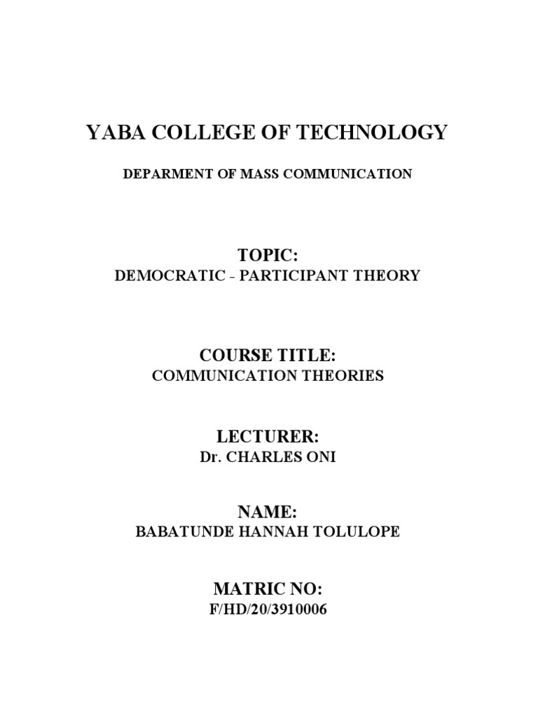 Democratic Participant Theory | PDF | Mass Media | Communication