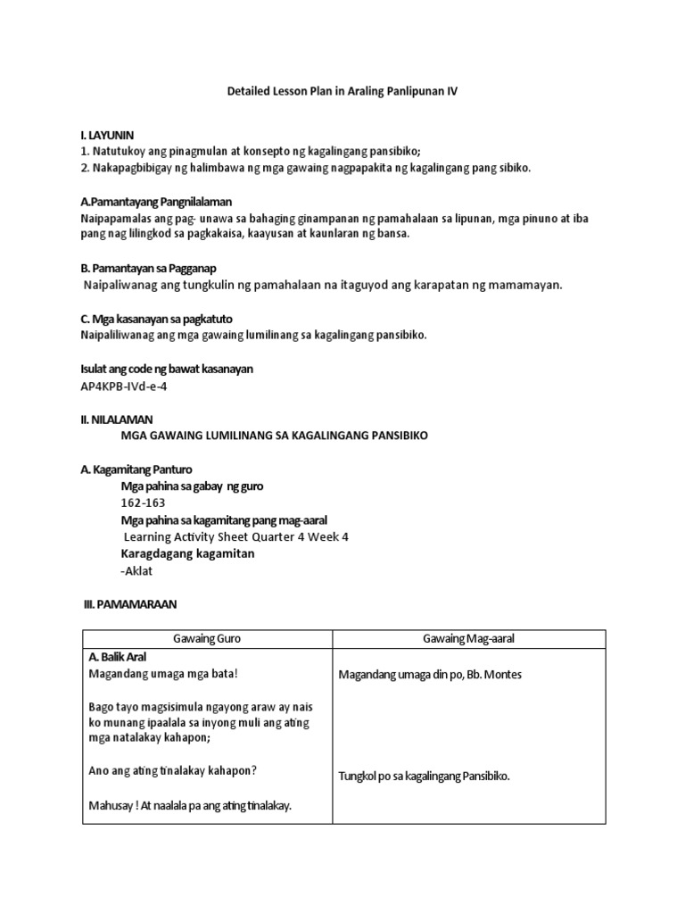 Detailed Lesson Plan in Araling Panlipunan IV | PDF