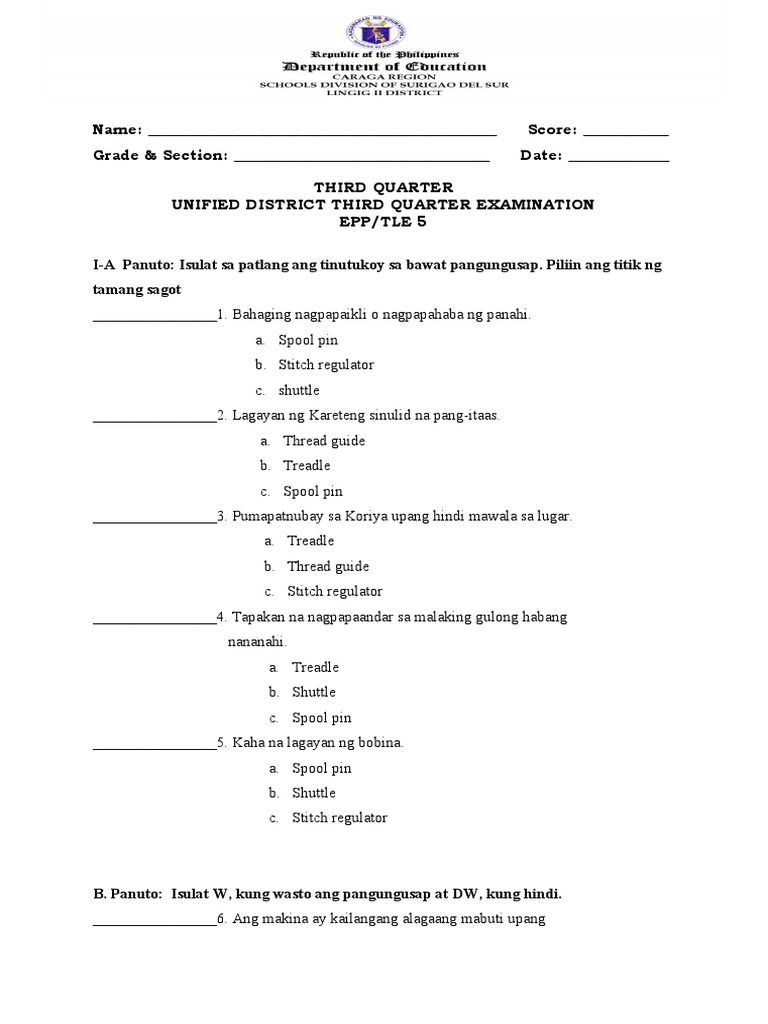 Epp Tle 5 3RD QRTR | PDF