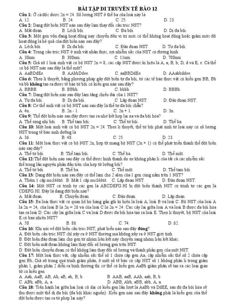 Bai Tap Di Truyen Te Bao 12 | PDF