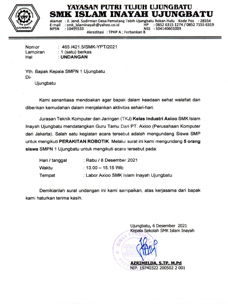 Surat Utk SMPN 1 UB Baru | PDF