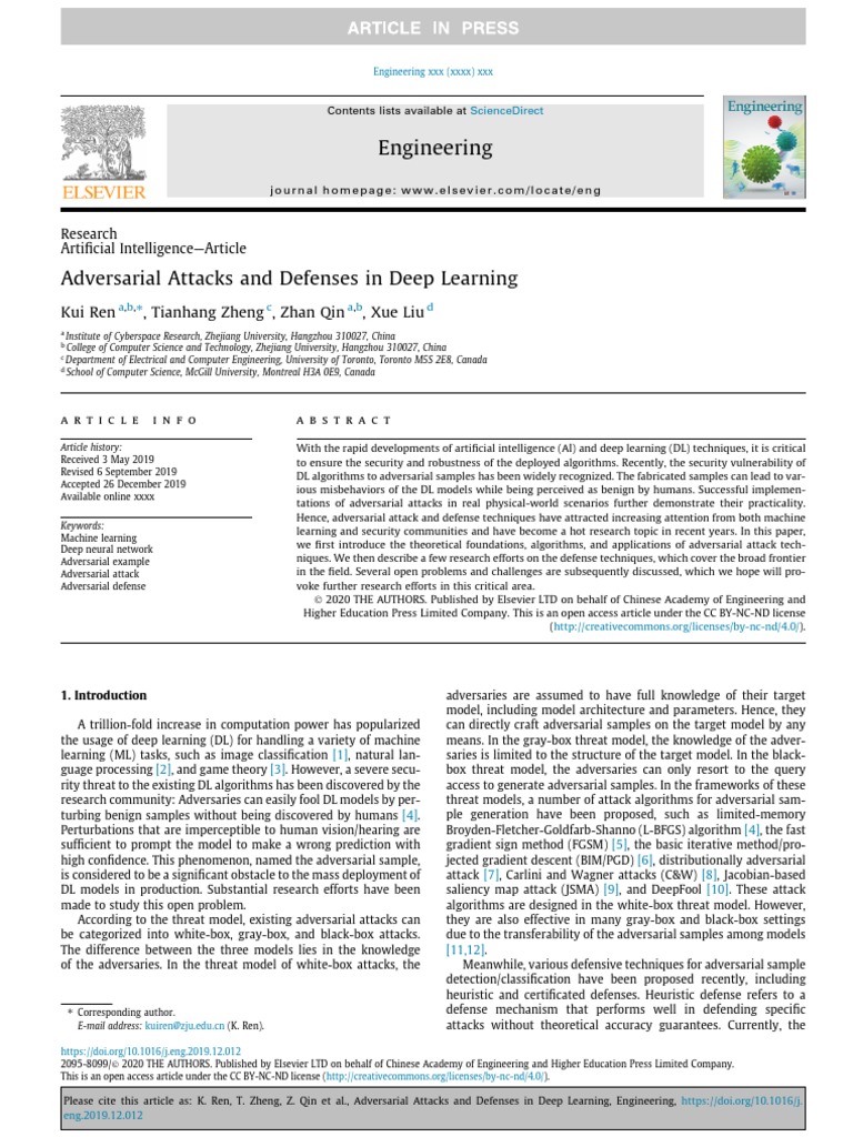 Adversarial Attacks and Defenses in Deep Learning | PDF | Deep Learning | Image Segmentation